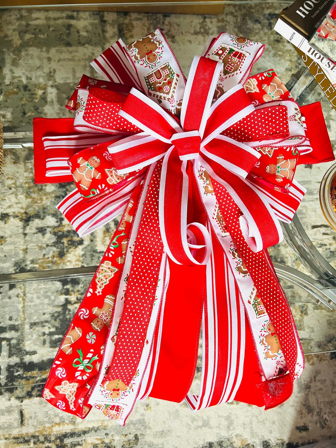 Gingerbread Tree Topper Bow, Gingerbread Decor, Gingerbread Christmas ...