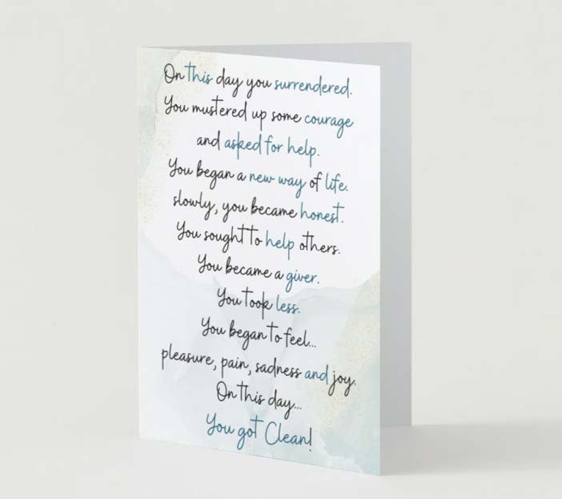 Clean Birthday Greeting Card 12 Step Recovery Gift Anonymous Celebrate ...