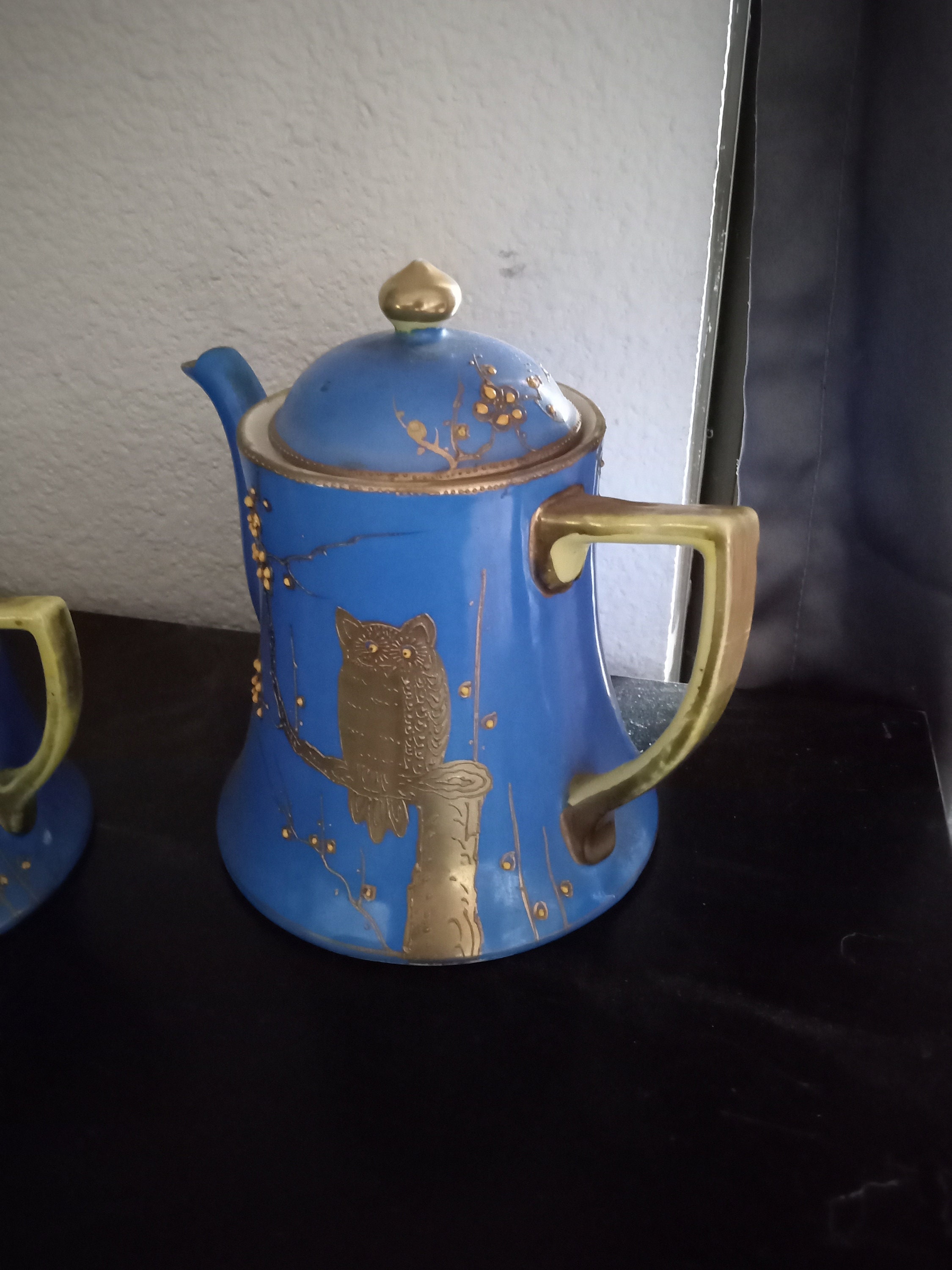 Antique Royal Blue Tea Set Gold Embossed Owls - Etsy