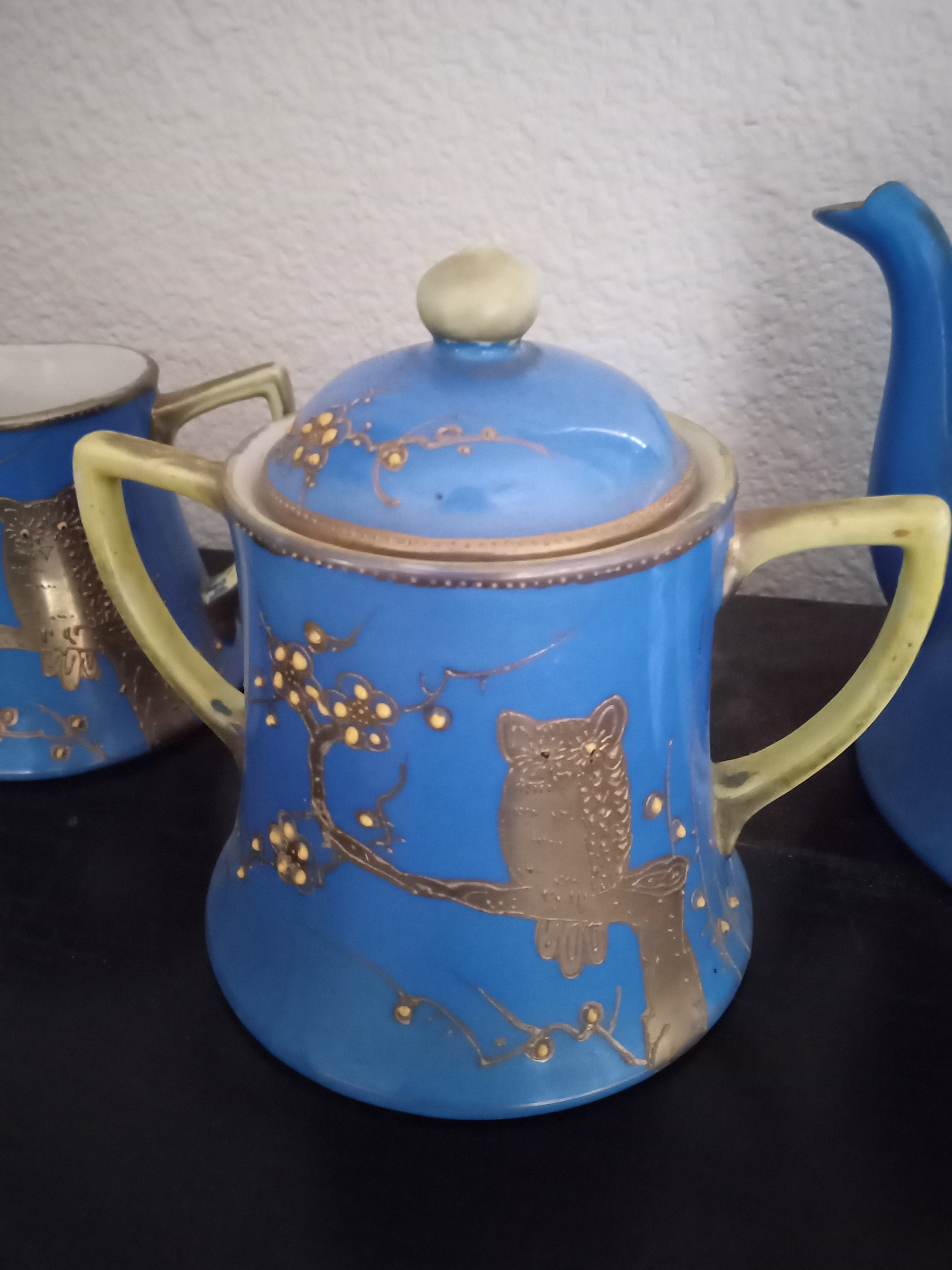 Antique Royal Blue Tea Set Gold Embossed Owls - Etsy