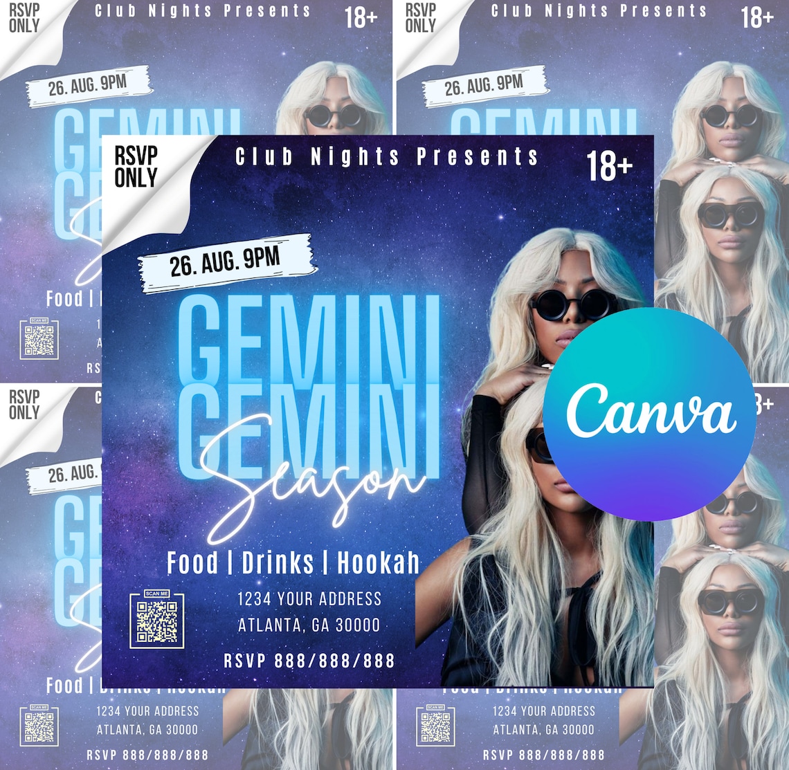 Gemini Flyer, Gemini Party Flyer, Canva Template, Club Flyer, Nightclub ...