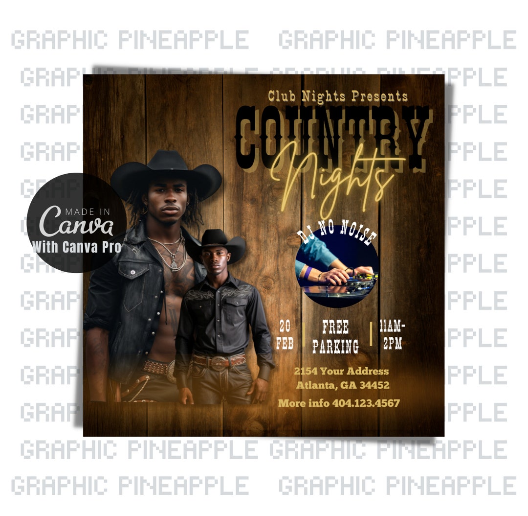 Cowboy Flyer, Western Party Flyer, Club Flyer, Canva Pro Template ...
