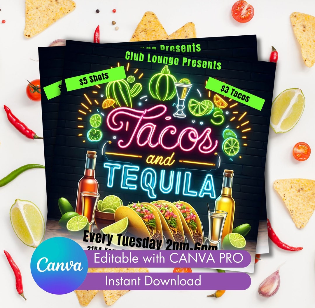 Taco Tuesday Flyer, Tacos and Tequila, Event Flyer, Restaurant Flyer ...