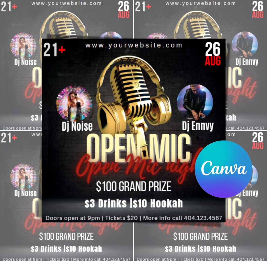 Open Mic Flyer Open Mic Night Flyer Canva Template Event Flyer - Etsy