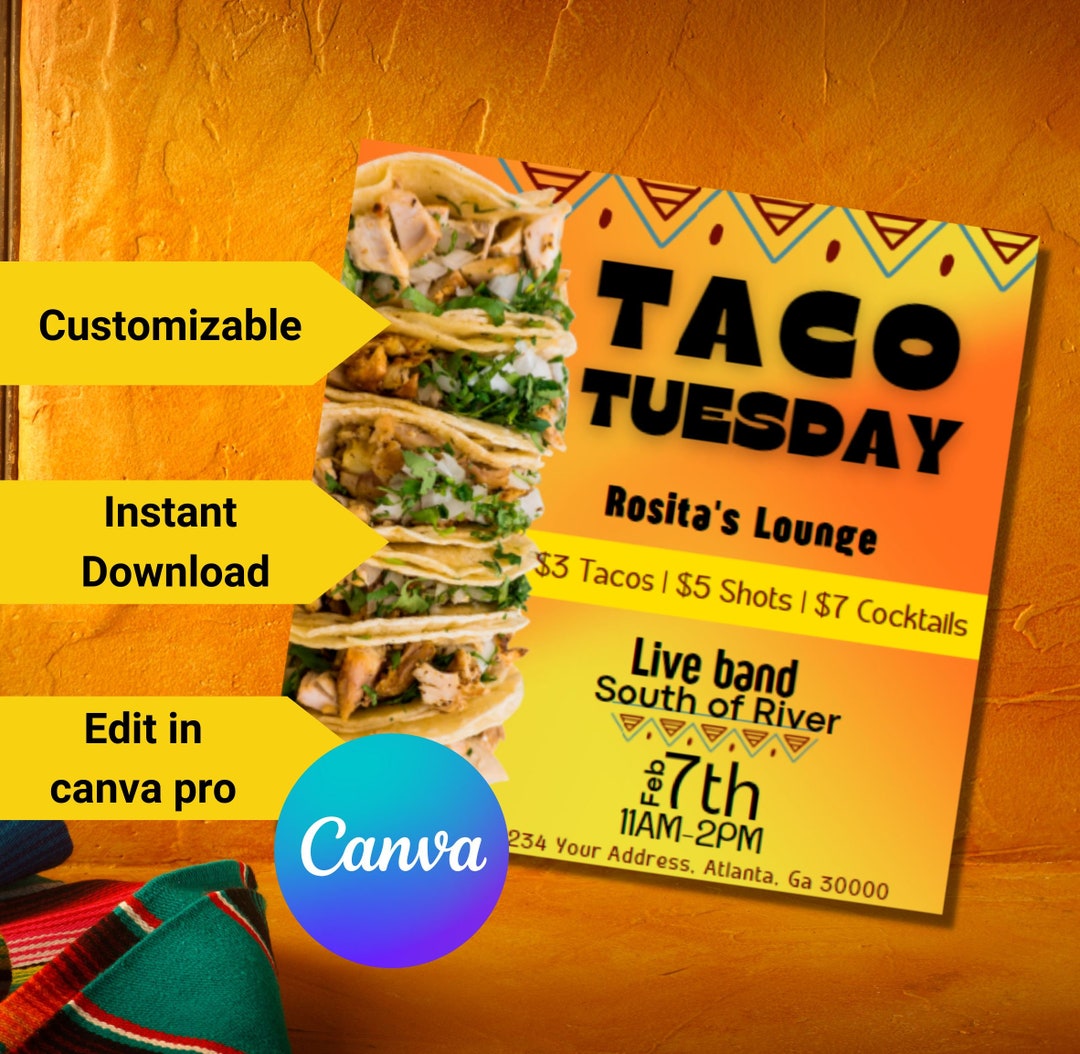 Taco Tuesday Flyer, Taco Flyer, Canva Template, DIY Template, Taco ...