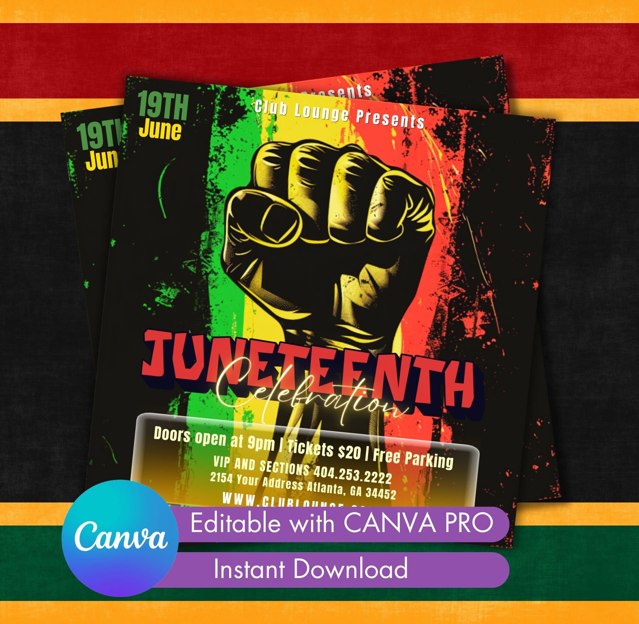 Juneteenth Flyer, Juneteenth, Party Invitation, CANVA PRO Template ...