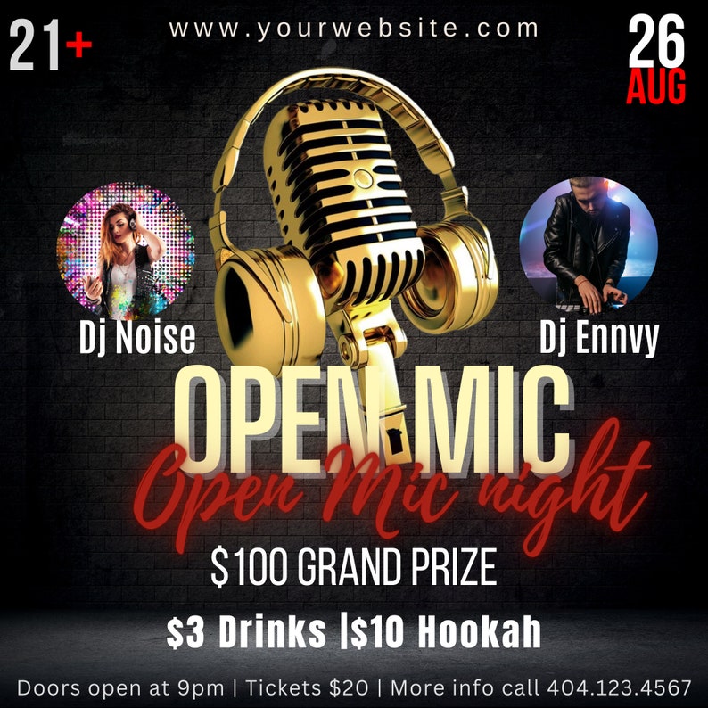Open Mic Flyer Open Mic Night Flyer Canva Template Event Flyer - Etsy