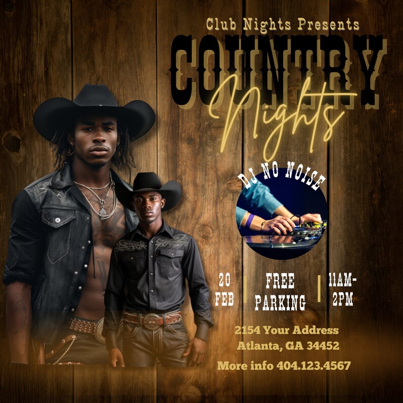 Cowboy Flyer, Western Party Flyer, Club Flyer, Canva Pro Template ...