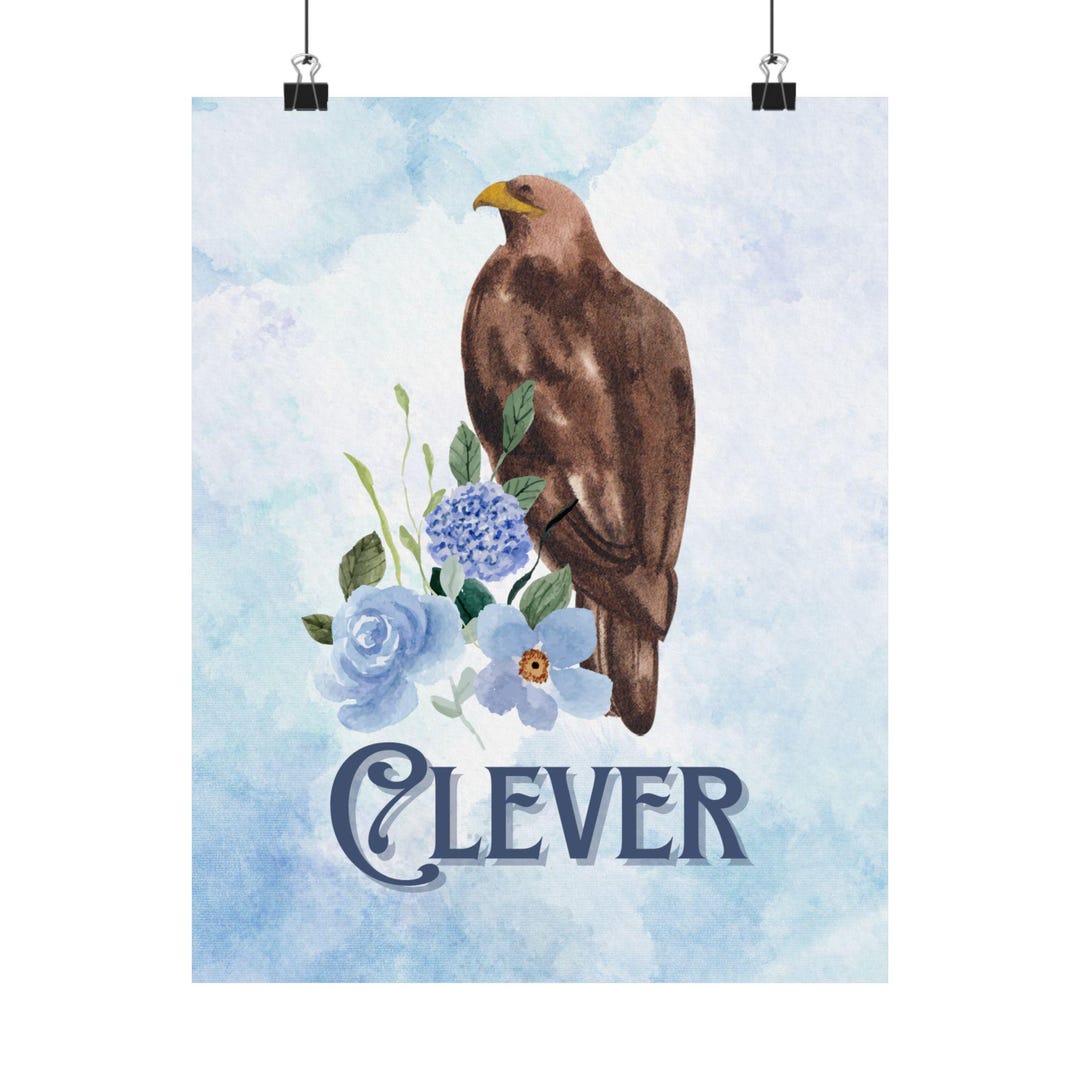 Ravenclaw Eagle Watercolor Floral Print, Matte Vertical Art, Clever ...
