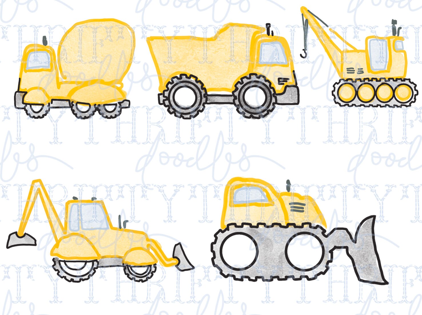 Watercolor Construction Vehicles - Cute Clipart - Yellow and Black ...