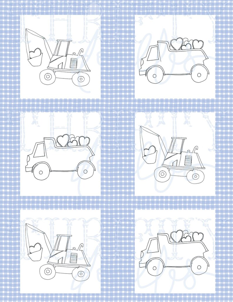 Printable Valentine's Day Cards, Coloring Page Construction Trucks - Etsy
