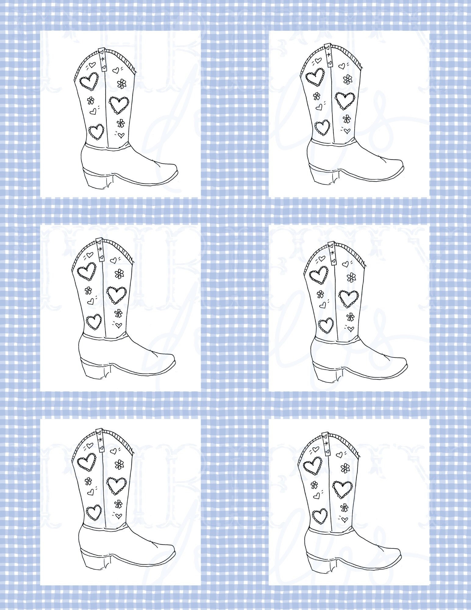 Printable Valentine's Day Cards, Blue Gingham Coloring Page Heart ...