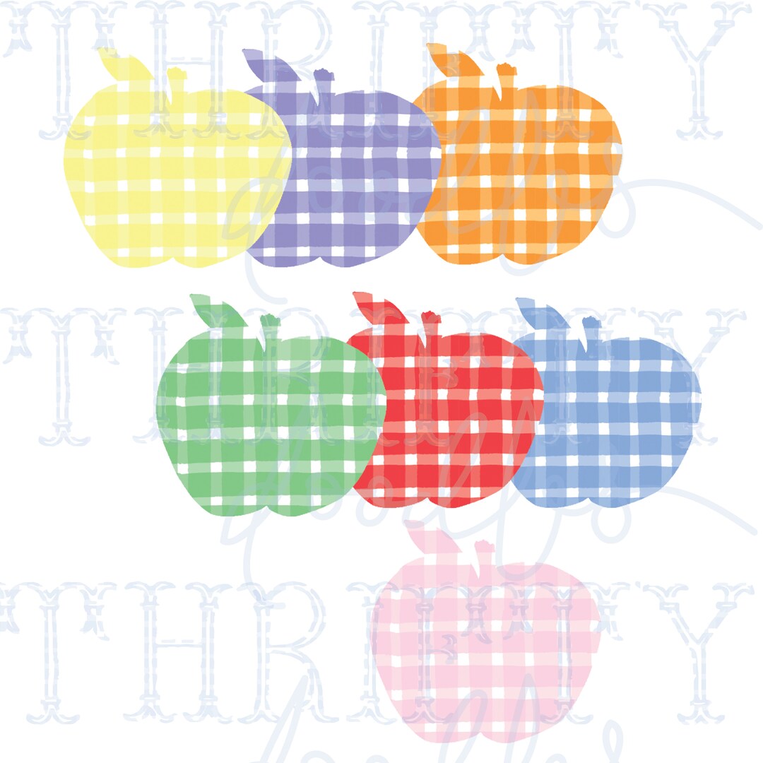 Watercolor Apple Clip Art - Gingham - Cute Back to School - Instant ...