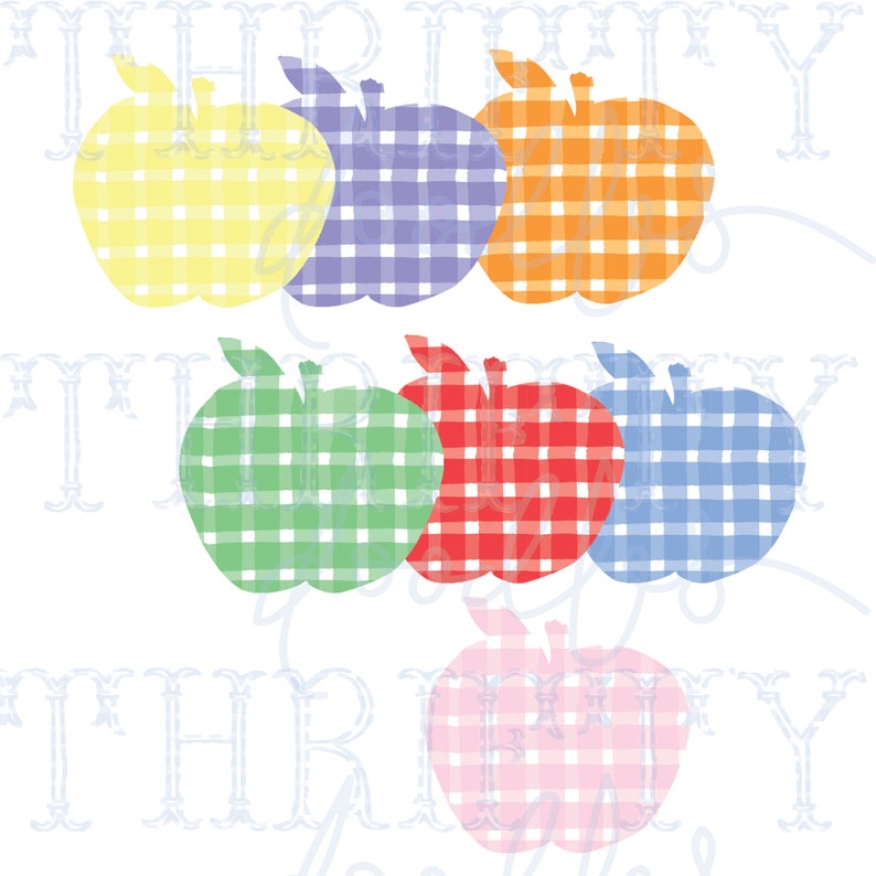 Watercolor Apple Clip Art - Gingham - Cute Back to School - Instant ...