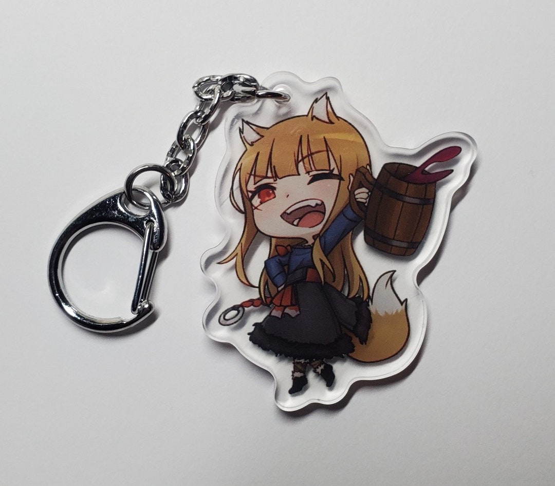 Wolf Girl Holo Drink Pose Anime Keychain - Etsy