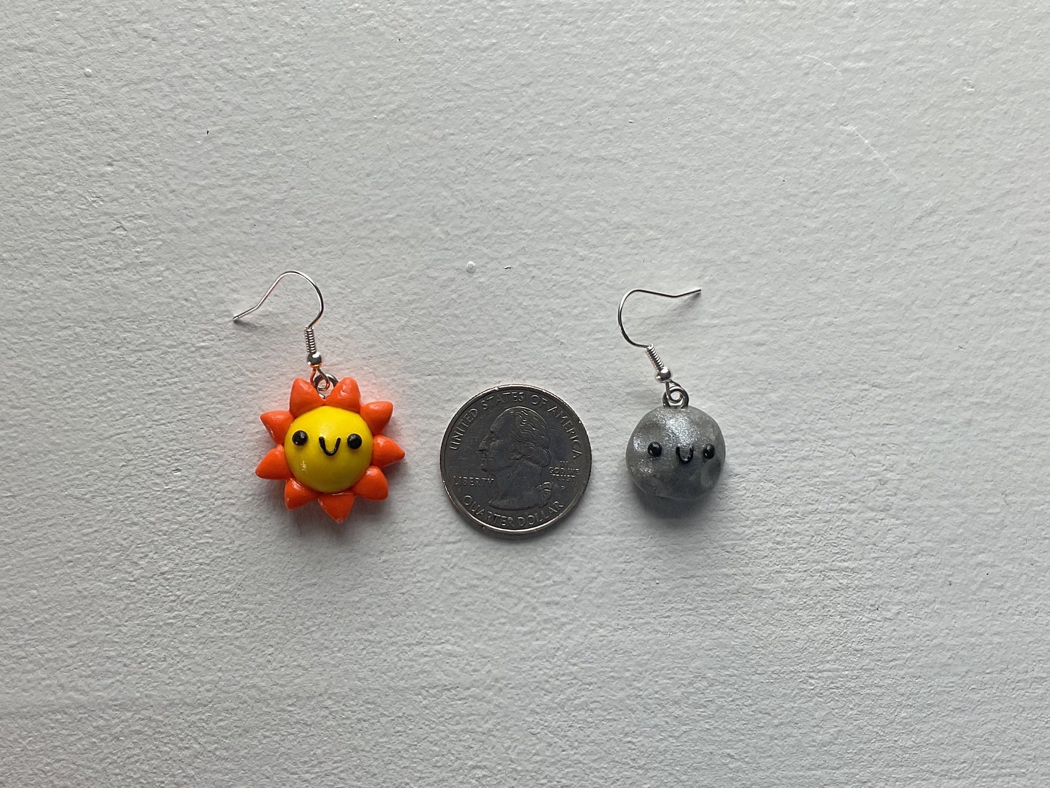 Solar Eclipse Sun and Moon Homemade Clay Earrings - Etsy