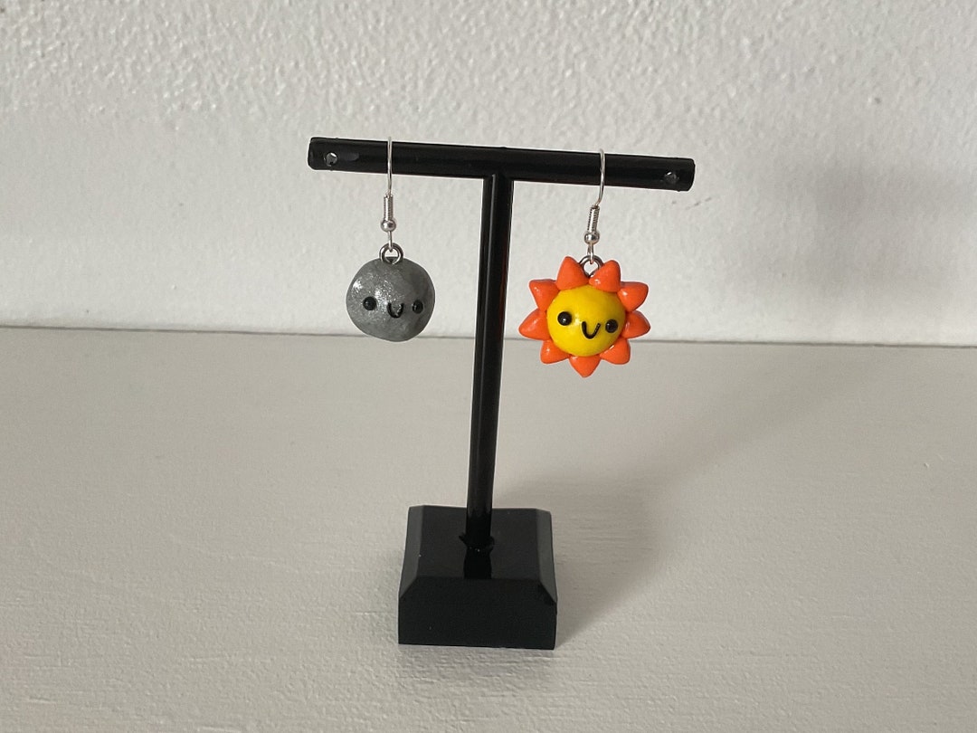 Solar Eclipse Sun and Moon Homemade Clay Earrings - Etsy