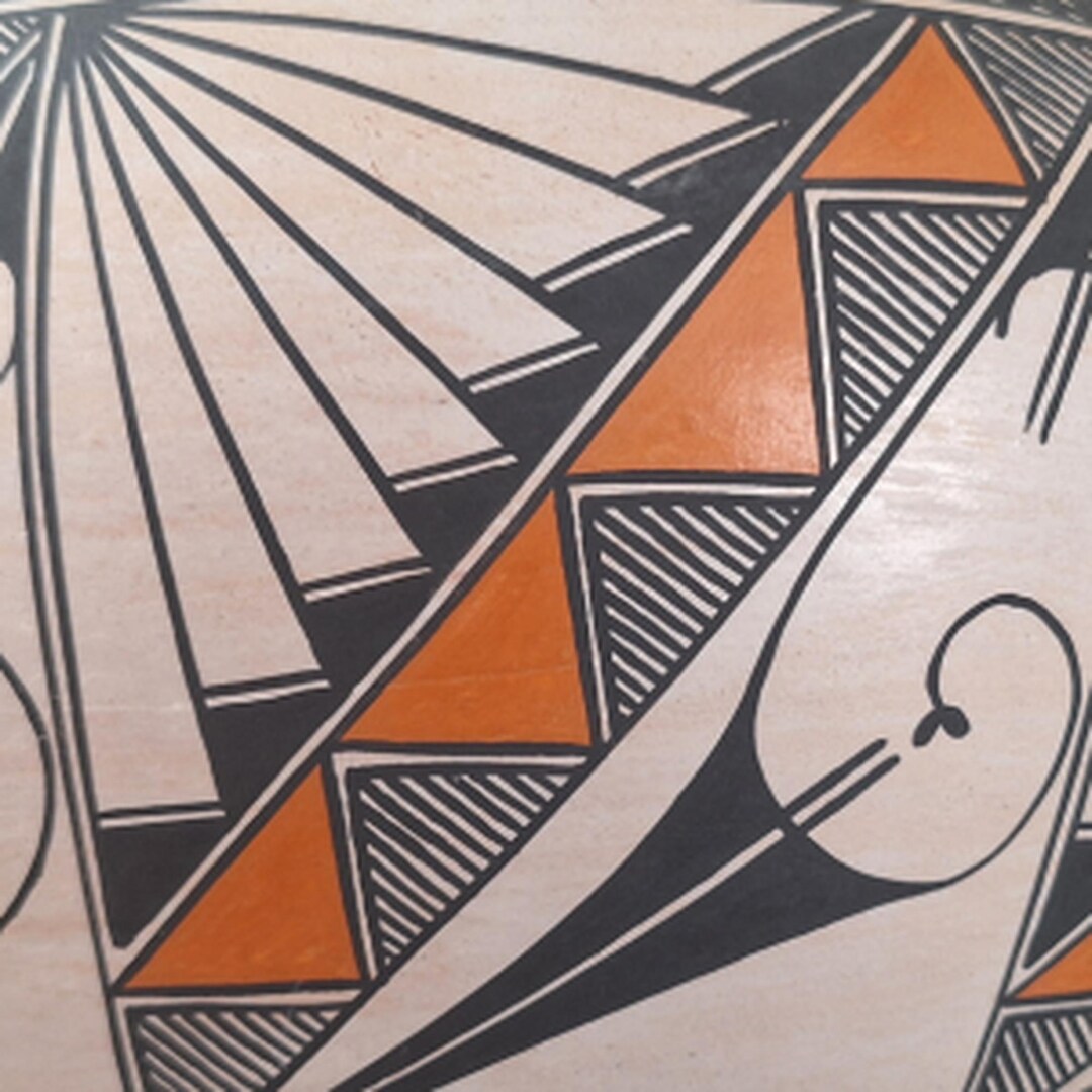 Acoma Pueblo Geometric Feather and Flower Canvas | Symbolic Sun, Rain ...