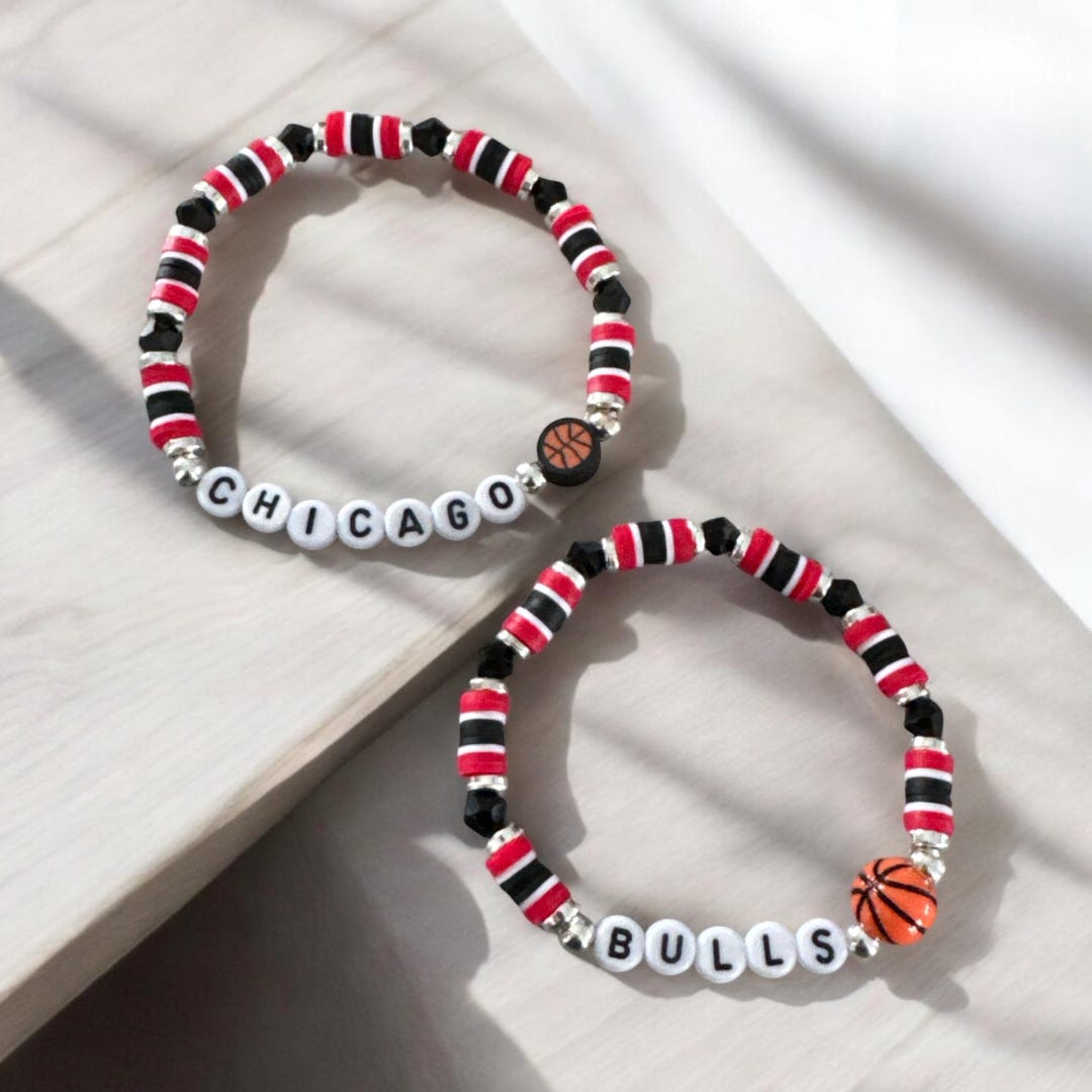 Chicago Bulls Bracelet, Chicago Bulls NBA Bracelet, Bulls NBA Beaded ...