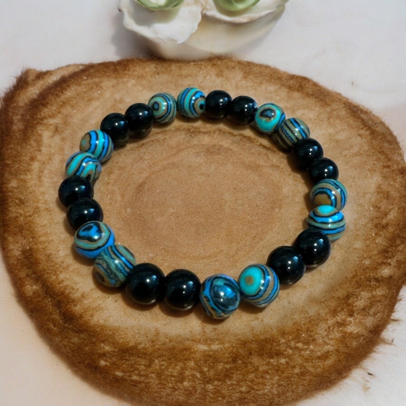 Blue Malachite Stone Bracelet, 8mm Blue Malachite Beaded Bracelet ...