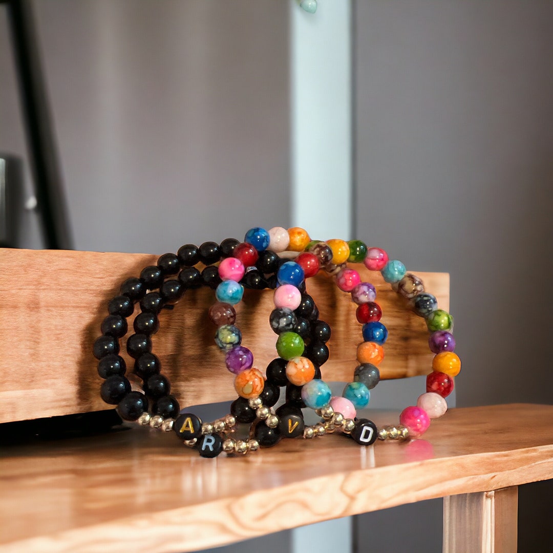 Custom Name Beaded Stretch Bracelet, Personalized Beaded Bracelet ...