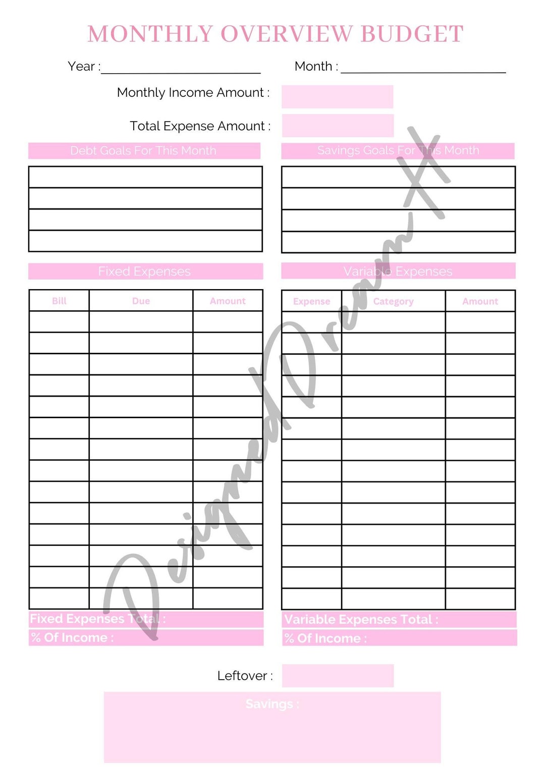 Budget Planning Worksheet Printable PDF - Etsy