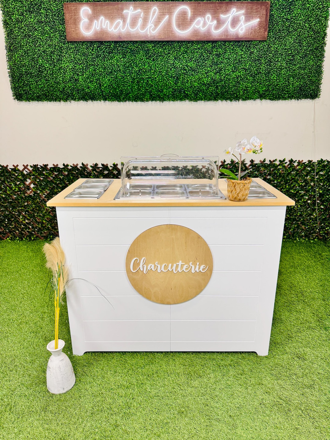 Ematik Foldable 4ft Charcuterie Catering Shiplap Table Collapsible Cart ...