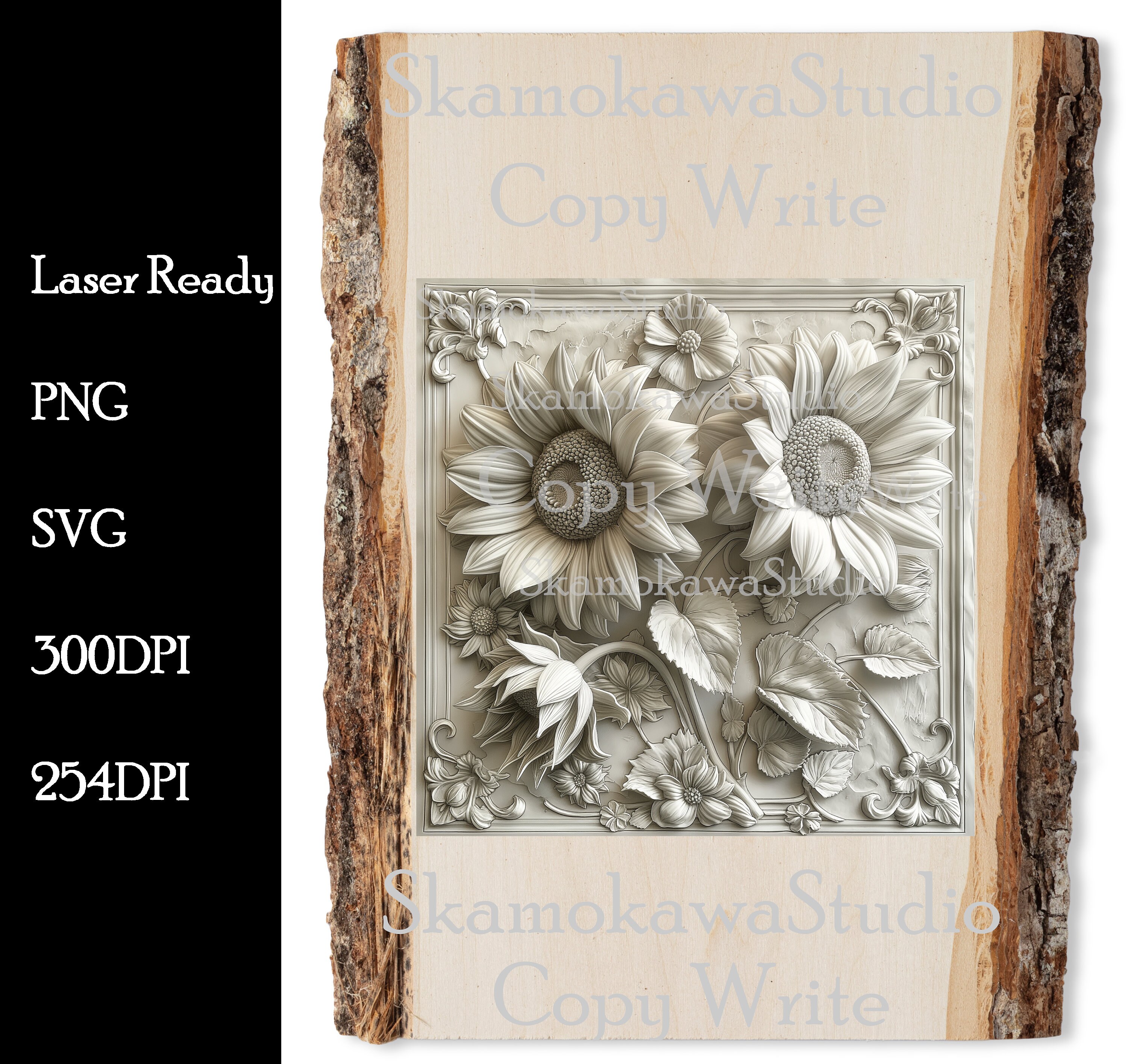 Floral Elegance Sunflower Panel - 3D Laser Engraving SVG & PNG Files ...