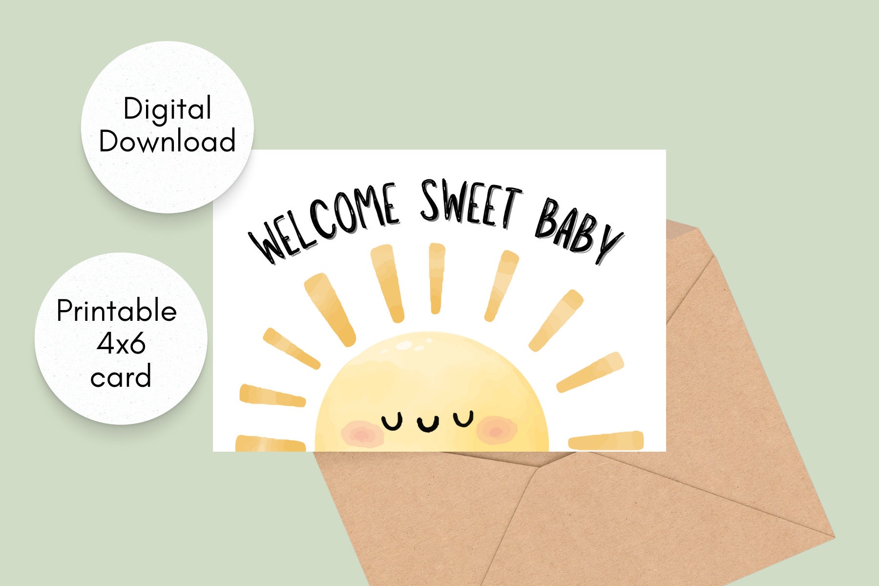 Printable Baby Shower Card, Welcome Sweet Baby, Greeting Card, New Baby ...