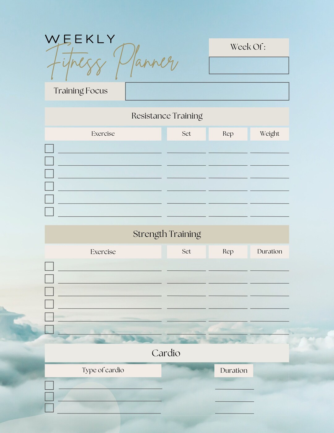Printable Weekly Fitness Planner, Workout Tracker, Strength Training ...