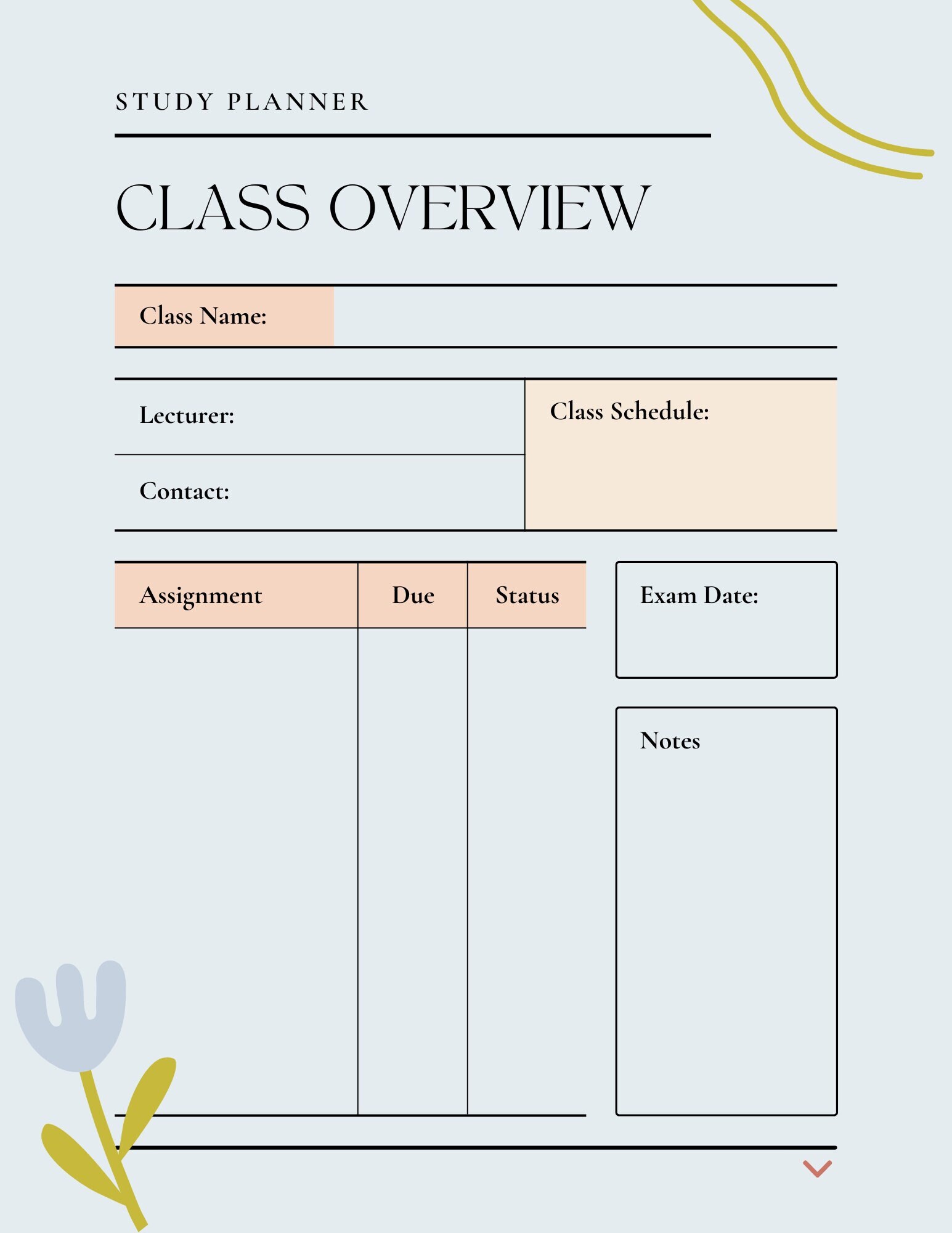 Printable Class Overview Planner, Aesthetic Class Planner, Homework ...