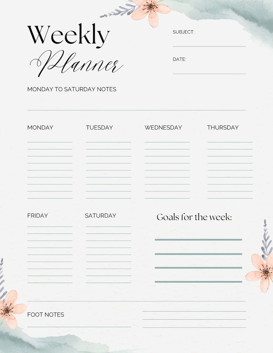 Aesthetic Weekly Planner, Printable Week Planner, Printable Week Life ...
