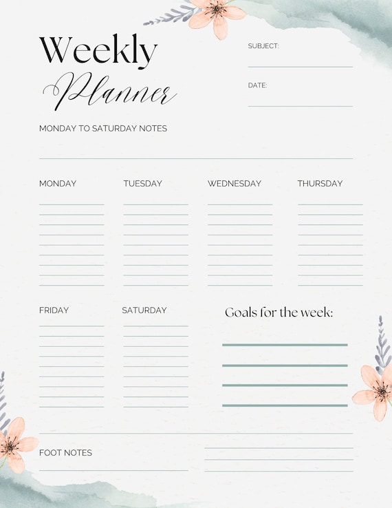 Aesthetic Weekly Planner Printable Week Planner Printable - Etsy