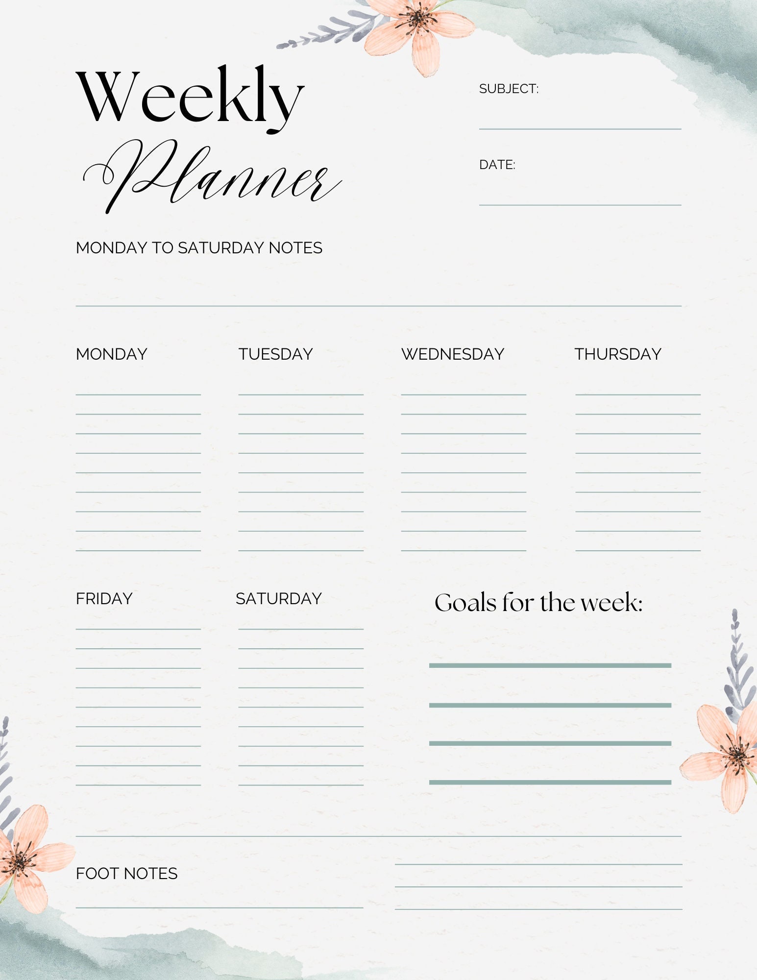 Aesthetic Weekly Planner, Printable Week Planner, Printable Week Life ...