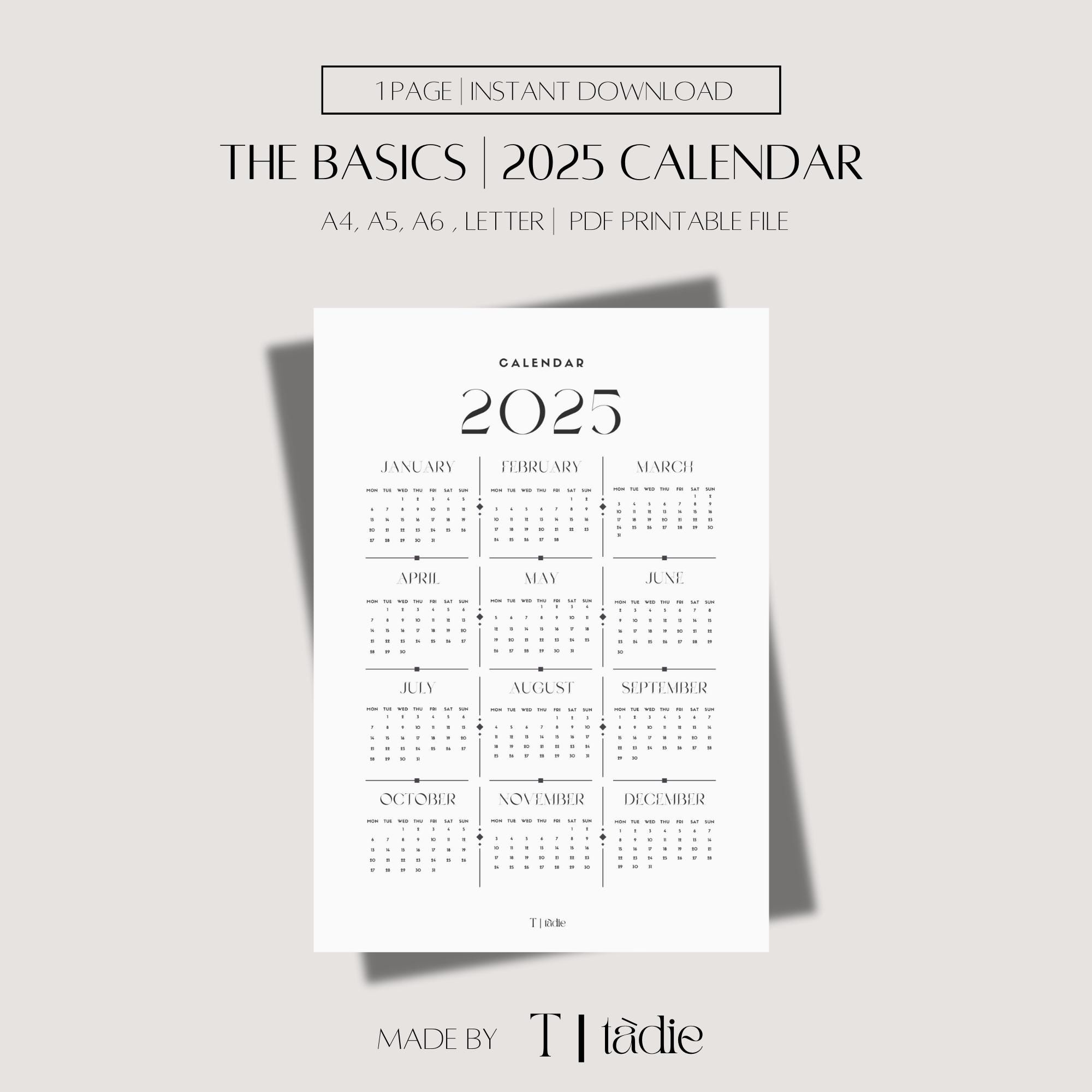The Basics | 2025 Calendar | PDF Printable | A4, A5, A6 Letter Sizes - Etsy