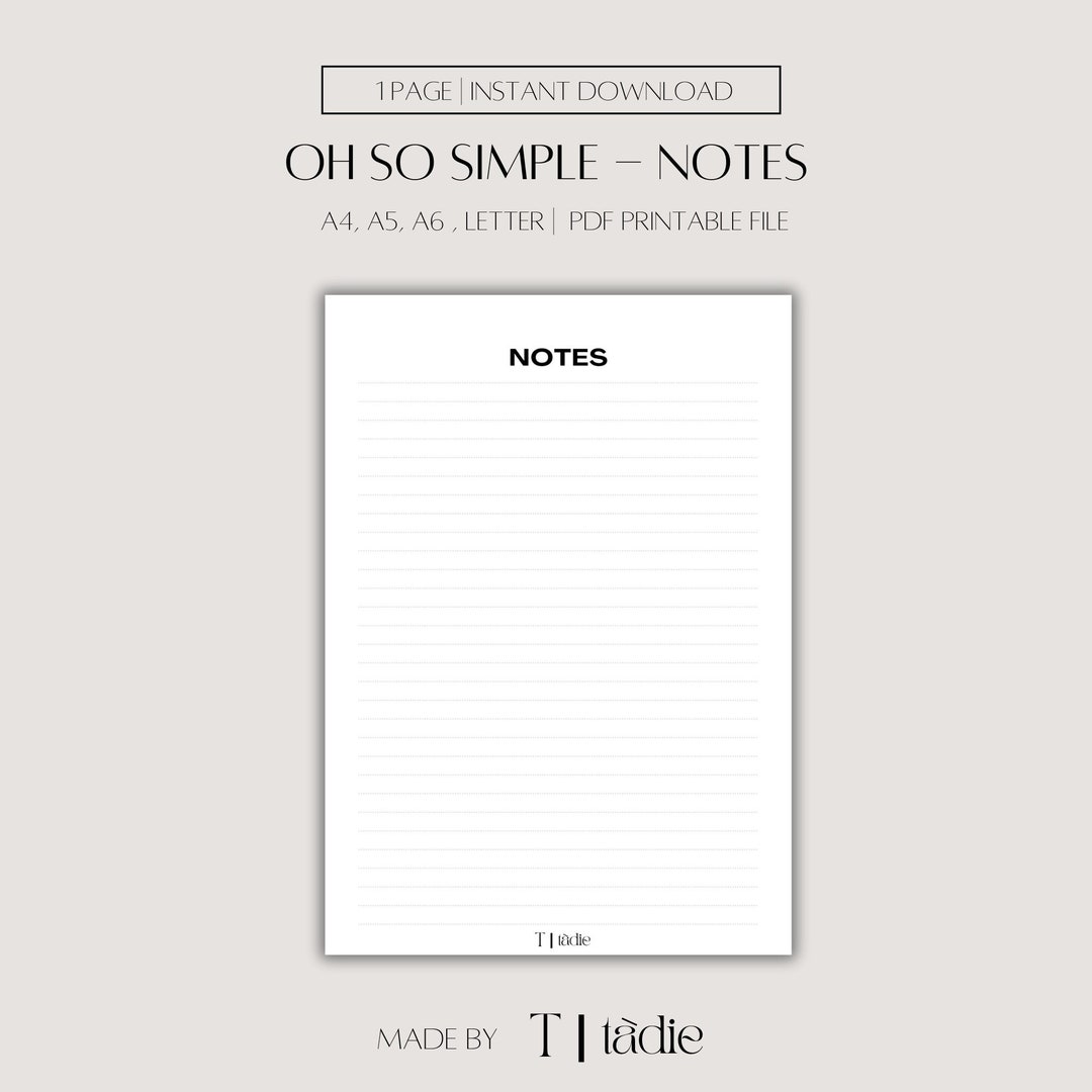 Oh so Simple | Notes | PDF Printable | A4, A5, A6, Letter Sizes - Etsy