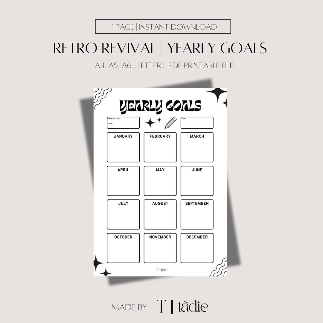 Retro Yearly Goals Planner: Printable PDF Planning Page - Etsy