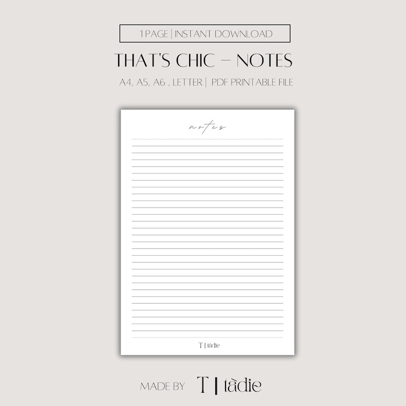 That's Chic | Notes | PDF Printable | A4, A5, A6, Letter - Etsy