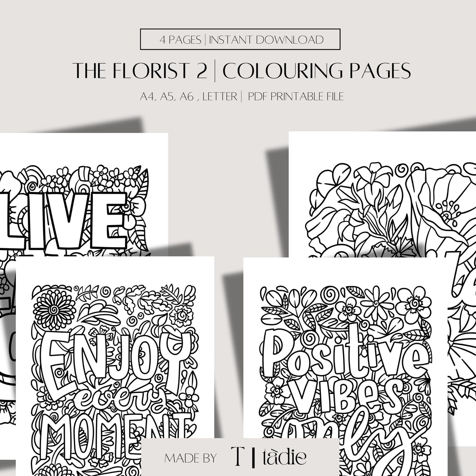 POSITIVE VIBES COLORING Page, Coloring Page, Floral Coloring Page ...