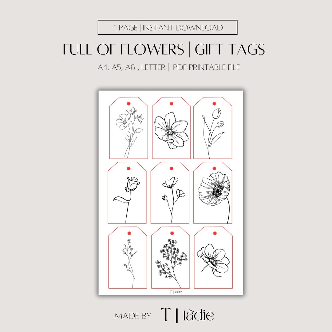 Floral Gift Tags: Thank You Flowers, Wedding & Shower Favors (digital ...