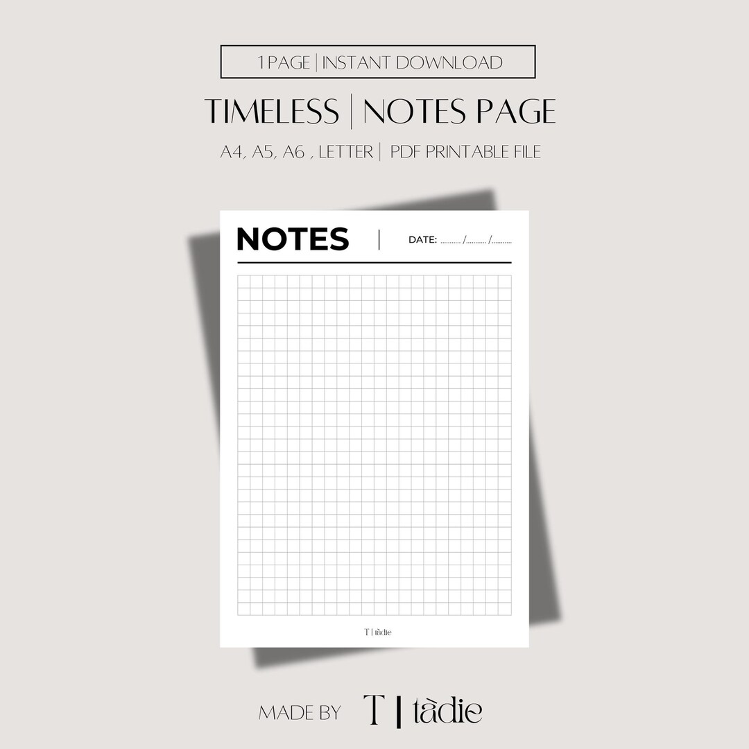 Minimalist Notes Page: Printable Timeless Design (a4/a5/a6/letter PDF ...