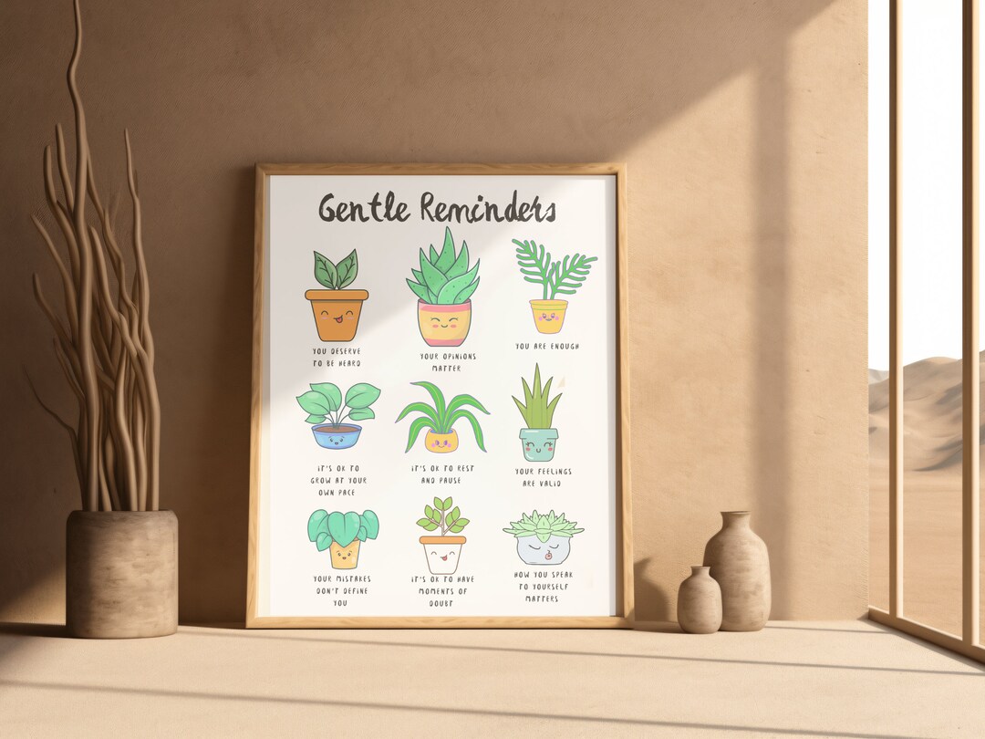 Gentle Reminders | Therapy Office Poster Plant Wall Decor Mental Health ...