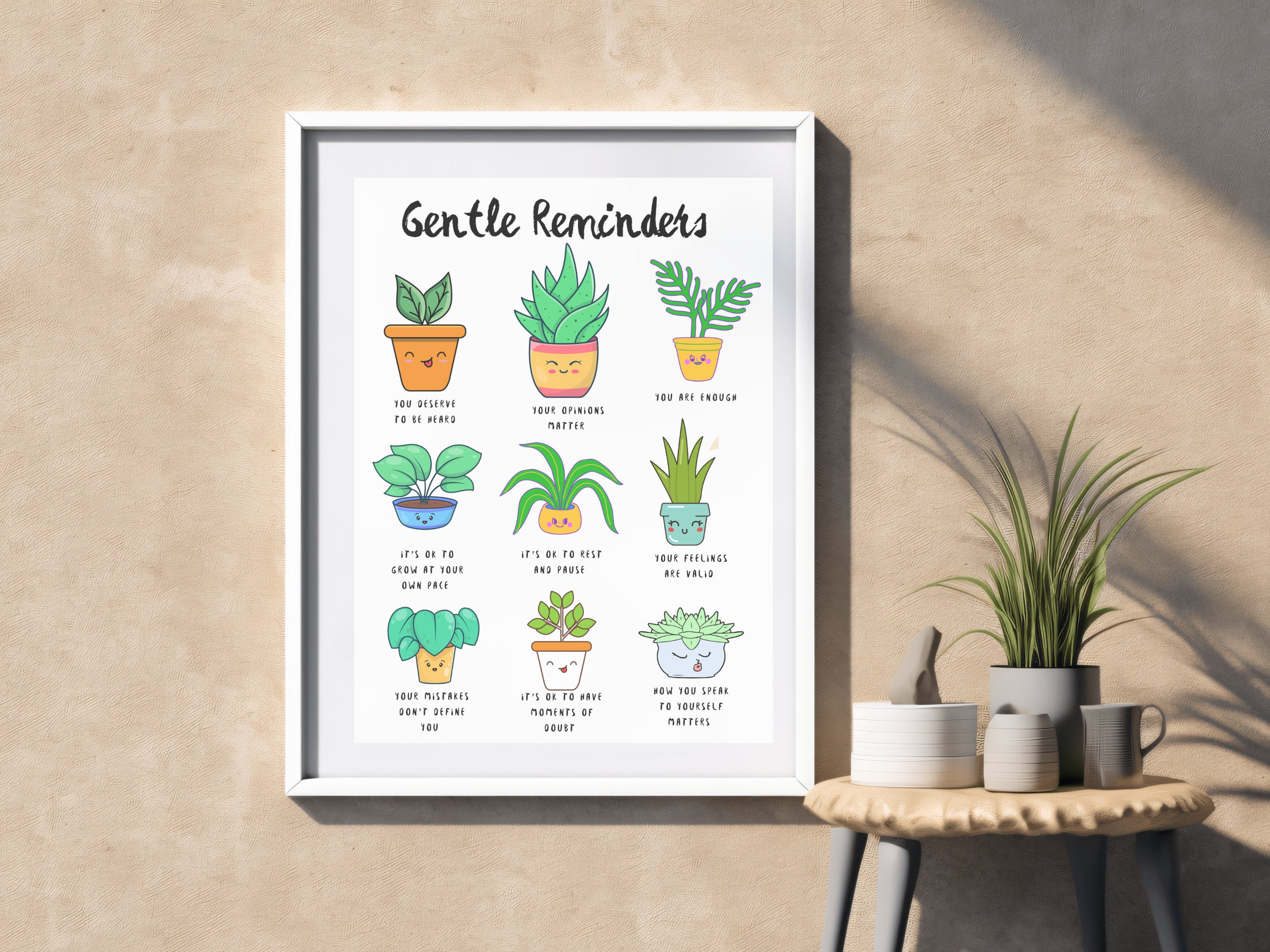 Gentle Reminders | Therapy Office Poster Plant Wall Decor Mental Health ...