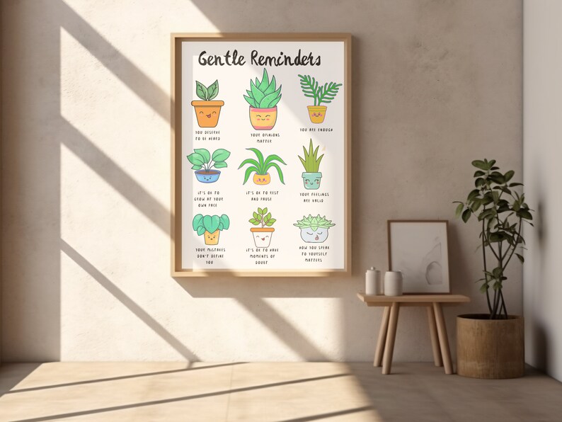 Gentle Reminders | Therapy Office Poster Plant Wall Decor Mental Health ...