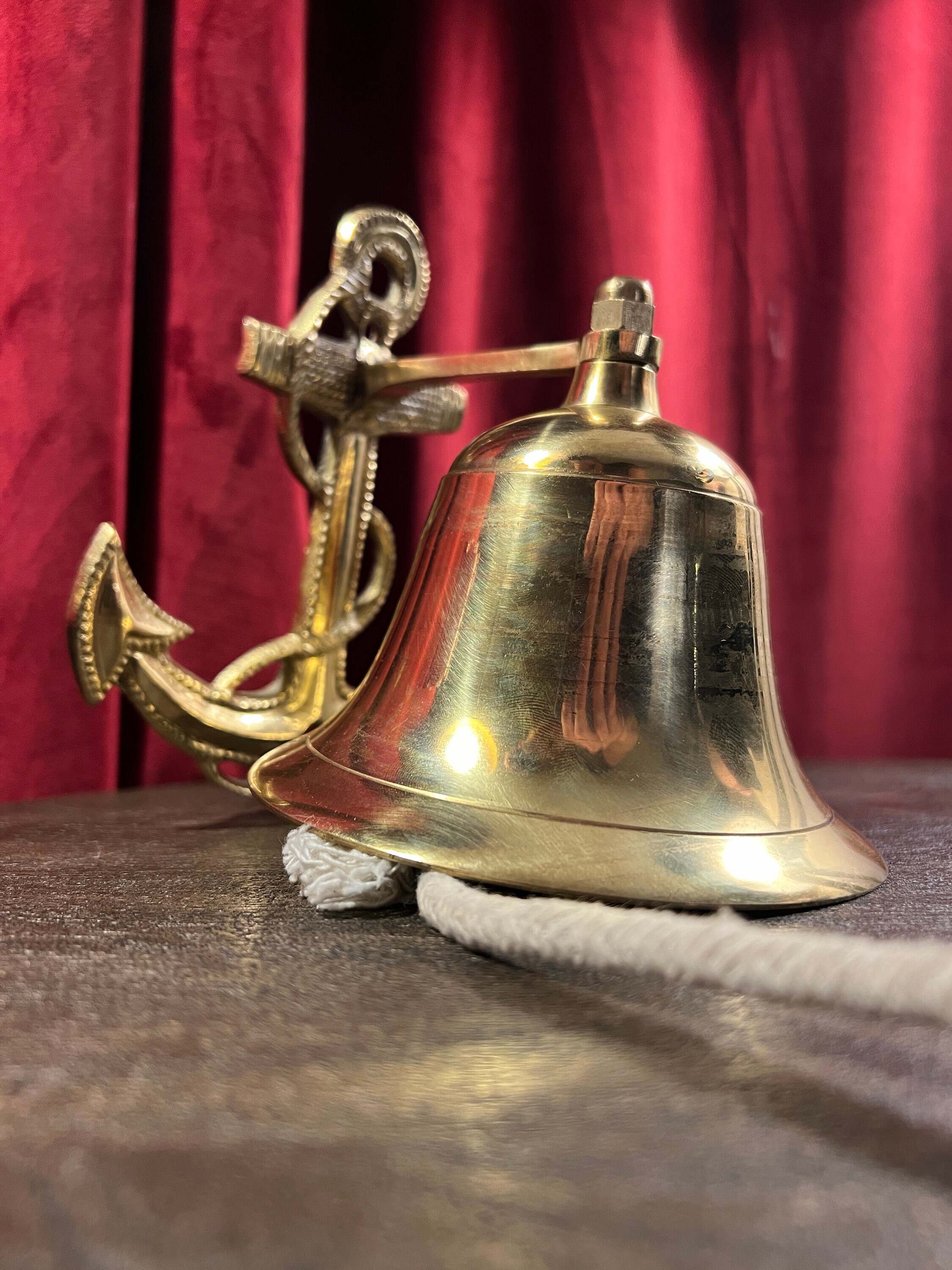 Vintage Brass Nautical Hanging Anchor and Bell With Rope - Etsy