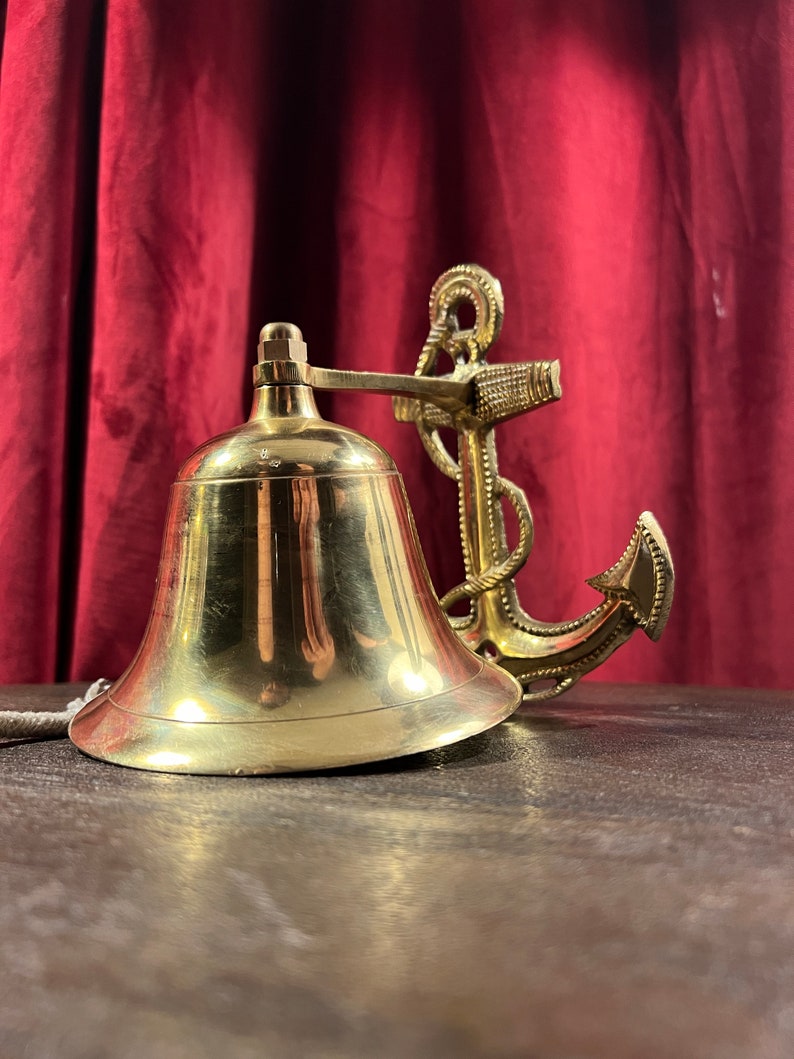 Vintage Brass Nautical Hanging Anchor and Bell With Rope - Etsy