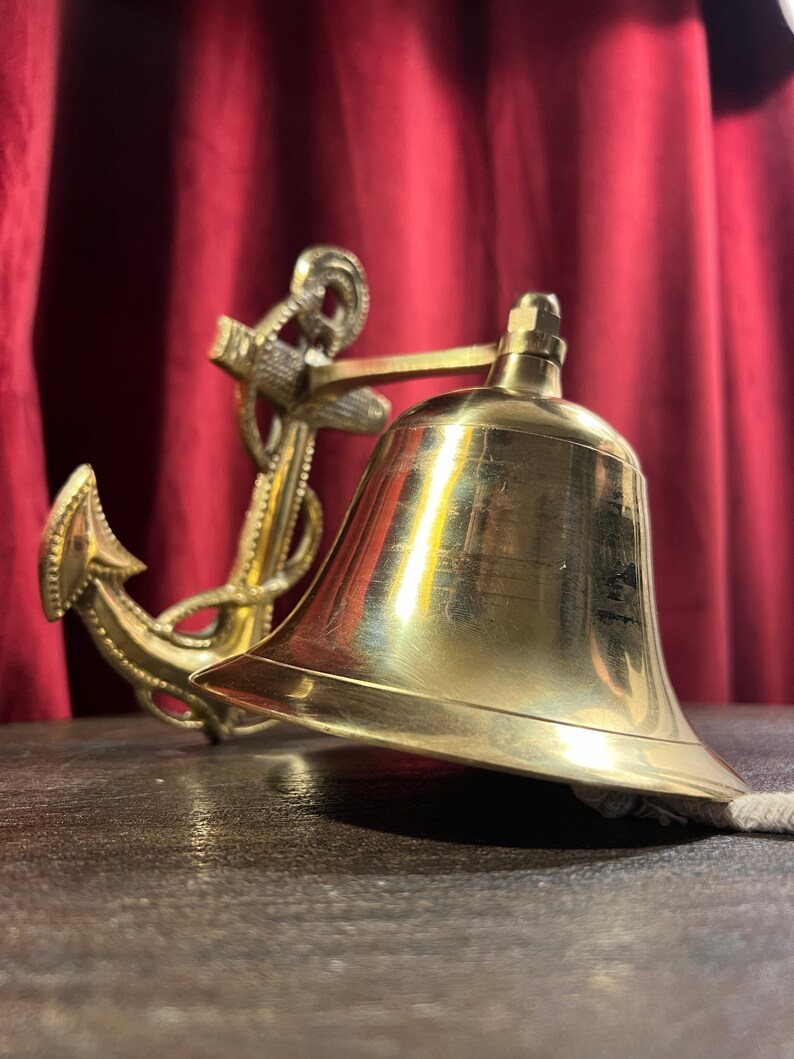 Vintage Brass Nautical Hanging Anchor and Bell With Rope - Etsy