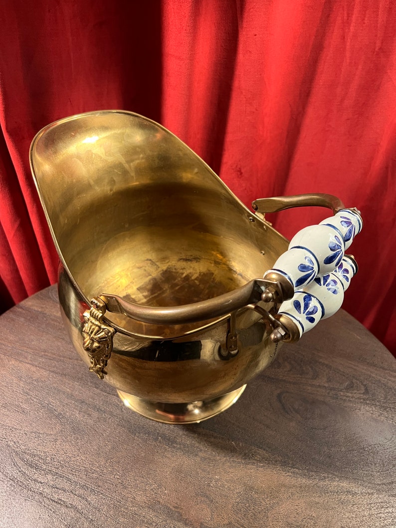 Brass Lion Coal Scuttle With Ceramic Handles - Etsy