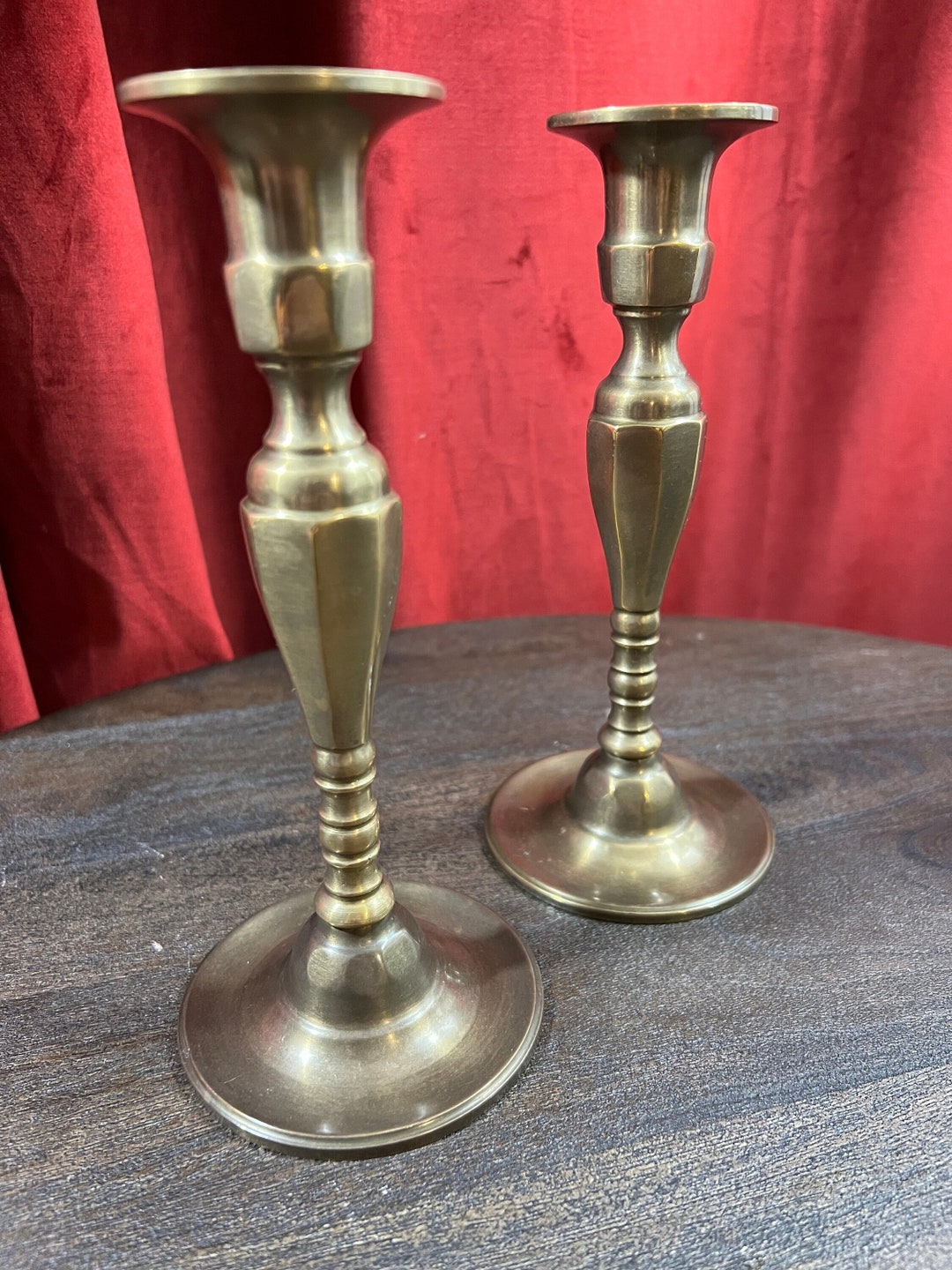 Set of 2 Vintage Solid Heavy Brass Candlesticks Octagonal Shaped ...