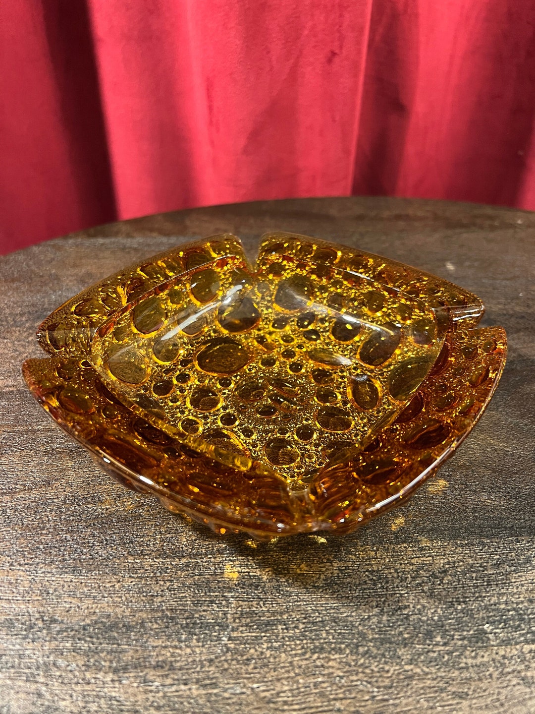 Vintage 6" Blenko Amber Pebble Ashtray - Etsy